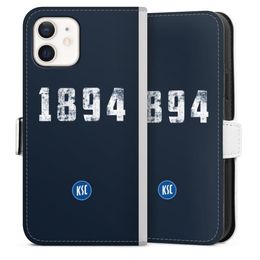 DeinDesign iPhone 12 Handy Klapph&uuml;lle Handyh&uuml;lle aus Kunst Leder wei&szlig; Flip Case Karlsruher Sc Ksc Bundesliga Sideflip mit Lasche