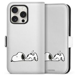 DeinDesign iPhone 15 Pro Handy Klapph&uuml;lle Handyh&uuml;lle aus Kunst Leder wei&szlig; Flip Case Official Licensed Product Snoopy Peanuts Sideflip mit Lasche