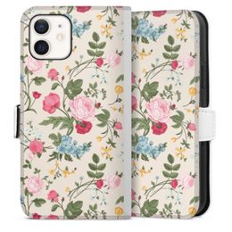 DeinDesign iPhone 12 Handy Klapph&uuml;lle Handyh&uuml;lle aus Kunst Leder wei&szlig; Flip Case Ornament Flowers Vintage Sideflip mit Lasche