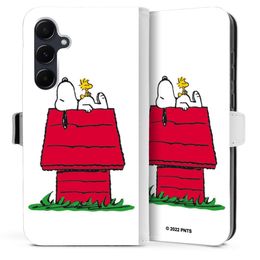 DeinDesign Galaxy A55 5G Handy Klapph&uuml;lle Handyh&uuml;lle aus Kunst Leder wei&szlig; Flip Case Snoopy Peanuts Official Licensed Product Sideflip mit Lasche