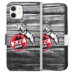 DeinDesign iPhone 12 Handy Klapph&uuml;lle Handyh&uuml;lle aus Kunst Leder wei&szlig; Flip Case 1. Fc K&ouml;ln Wooden Look Official Licensed Product Sideflip mit Lasche