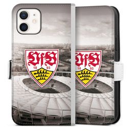 DeinDesign iPhone 12 Handy Klapph&uuml;lle Handyh&uuml;lle aus Kunst Leder wei&szlig; Flip Case Official Licensed Product Vfb Stuttgart Stadium Sideflip mit Lasche