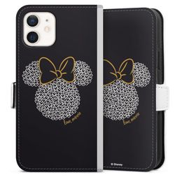 DeinDesign iPhone 12 Handy Klapph&uuml;lle Handyh&uuml;lle aus Kunst Leder wei&szlig; Flip Case Minnie Mouse Muster Disney Sideflip mit Lasche