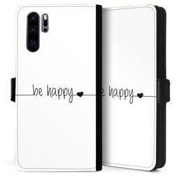 DeinDesign Huawei P30 Pro Handy Klapph&uuml;lle Handyh&uuml;lle aus Kunst Leder schwarz Flip Case Statement Happiness Sayings Sideflip mit langer Lasche
