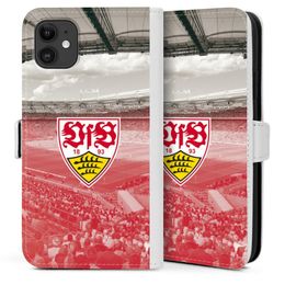 DeinDesign iPhone 11 Handy Klapph&uuml;lle Handyh&uuml;lle aus Kunst Leder wei&szlig; Flip Case Stadium Vfb Stuttgart Official Licensed Product Sideflip mit Lasche