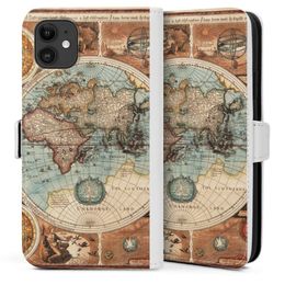 DeinDesign iPhone 11 Handy Klapph&uuml;lle Handyh&uuml;lle aus Kunst Leder wei&szlig; Flip Case Vintage Map World Map Sideflip mit Lasche