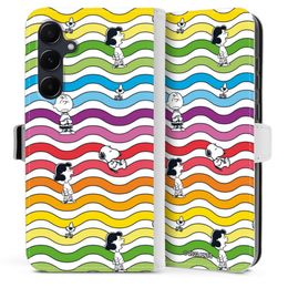 DeinDesign Galaxy A55 5G Handy Klapph&uuml;lle Handyh&uuml;lle aus Kunst Leder wei&szlig; Flip Case Snoopy Muster Peanuts Sideflip mit Lasche