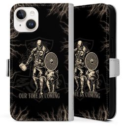 DeinDesign iPhone 14 Handy Klapph&uuml;lle Handyh&uuml;lle aus Kunst Leder wei&szlig; Flip Case Wikinger Vikings Tv Show Designs Sideflip mit Lasche