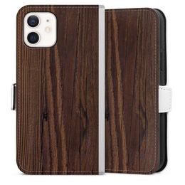 DeinDesign iPhone 12 Handy Klapph&uuml;lle Handyh&uuml;lle aus Kunst Leder wei&szlig; Flip Case Wooden Look Wood Nut Tree Sideflip mit Lasche