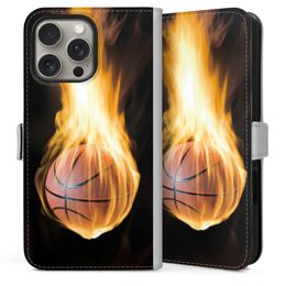 DeinDesign iPhone 16 Pro Handy Klapph&uuml;lle Handyh&uuml;lle aus Kunst Leder wei&szlig; Flip Case Muster Black Sideflip mit Lasche