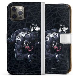 DeinDesign iPhone 12 Pro Max Handy Klapph&uuml;lle Handyh&uuml;lle aus Kunst Leder wei&szlig; Flip Case Marvel Venom Spiderman Sideflip mit Lasche