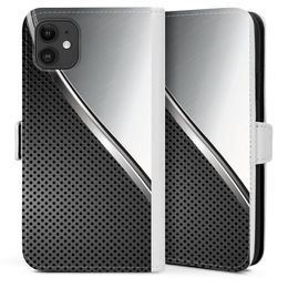 DeinDesign iPhone 11 Handy Klapph&uuml;lle Handyh&uuml;lle aus Kunst Leder wei&szlig; Flip Case Steel Metall Carbon Sideflip mit Lasche