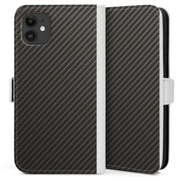 DeinDesign iPhone 11 Handy Klapph&uuml;lle Handyh&uuml;lle aus Kunst Leder wei&szlig; Flip Case Carbon Metallic Look Muster Sideflip mit Lasche