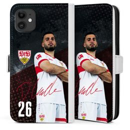 DeinDesign iPhone 11 Handy Klapph&uuml;lle Handyh&uuml;lle aus Kunst Leder wei&szlig; Flip Case Official Licensed Product Deniz Undav Vfb Stuttgart Sideflip mit Lasche
