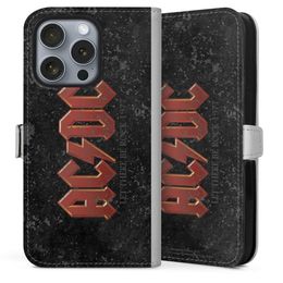 DeinDesign iPhone 16 Pro Max Handy Klapph&uuml;lle Handyh&uuml;lle aus Kunst Leder wei&szlig; Flip Case Acdc Merchandise Logo Sideflip mit Lasche