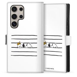 DeinDesign Galaxy S24 Ultra Handy Klapph&uuml;lle Handyh&uuml;lle aus Kunst Leder wei&szlig; Flip Case Snoopy Dog Peanuts Sideflip mit Lasche