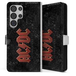 DeinDesign Galaxy S25 Ultra Handy Klapph&uuml;lle Handyh&uuml;lle aus Kunst Leder wei&szlig; Flip Case Acdc Logo Merchandise Sideflip mit Lasche