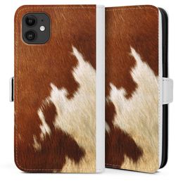 DeinDesign iPhone 11 Handy Klapph&uuml;lle Handyh&uuml;lle aus Kunst Leder wei&szlig; Flip Case Fur Cow Animal Look Sideflip mit Lasche