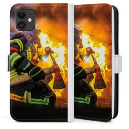 DeinDesign iPhone 11 Handy Klapph&uuml;lle Handyh&uuml;lle aus Kunst Leder wei&szlig; Flip Case Life Saver Fire Fighters Fire Sideflip mit Lasche