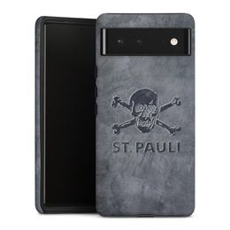 DeinDesign Google Pixel 6 Handy Panzer Handyh&uuml;lle robuste Outdoor H&uuml;lle Schutzh&uuml;lle matt Logo Fc St. Pauli Concrete Tough Case