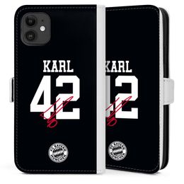 DeinDesign iPhone 11 Handy Klapph&uuml;lle Handyh&uuml;lle aus Kunst Leder wei&szlig; Flip Case Merchandise Fc Bayern M&uuml;nchen Lennart Karl Sideflip mit Lasche