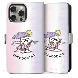 DeinDesign iPhone 16 Pro Handy Klapph&uuml;lle Handyh&uuml;lle aus Kunst Leder wei&szlig; Flip Case Snoopy Official Licensed Product Peanuts Sideflip mit Lasche