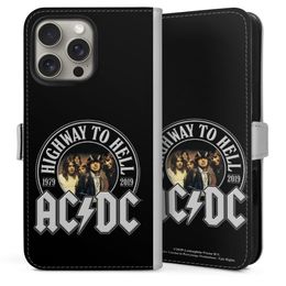 DeinDesign iPhone 16 Pro Handy Klapph&uuml;lle Handyh&uuml;lle aus Kunst Leder wei&szlig; Flip Case Acdc Official Licensed Product Rock Sideflip mit Lasche