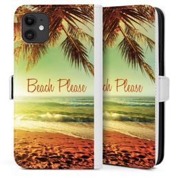 DeinDesign iPhone 11 Handy Klapph&uuml;lle Handyh&uuml;lle aus Kunst Leder wei&szlig; Flip Case Beach Palm Tree Urlaub Sideflip mit Lasche