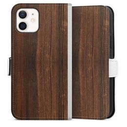 DeinDesign iPhone 12 Handy Klapph&uuml;lle Handyh&uuml;lle aus Kunst Leder wei&szlig; Flip Case Wood Nut Tree Wooden Look Sideflip mit Lasche