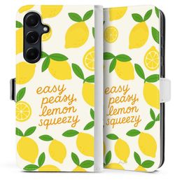 DeinDesign Galaxy A35 5G Handy Klapph&uuml;lle Handyh&uuml;lle aus Kunst Leder wei&szlig; Flip Case Lemon Statement Spruch Sideflip mit Lasche