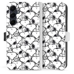 DeinDesign Galaxy A55 5G Handy Klapph&uuml;lle Handyh&uuml;lle aus Kunst Leder wei&szlig; Flip Case Peanuts Snoopy Muster Sideflip mit Lasche