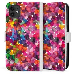 DeinDesign iPhone 11 Handy Klapph&uuml;lle Handyh&uuml;lle aus Kunst Leder wei&szlig; Flip Case Water Colour Colourful Points Sideflip mit Lasche