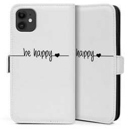 DeinDesign iPhone 11 Handy Klapph&uuml;lle Handyh&uuml;lle aus Kunst Leder wei&szlig; Flip Case Happiness Statement Motiv Ohne Hintergrund Sideflip mit Lasche