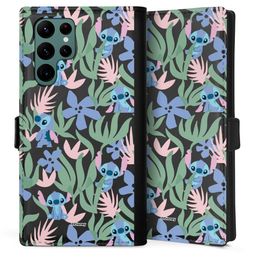DeinDesign Galaxy S22 Ultra Handy Klapph&uuml;lle Handyh&uuml;lle aus Kunst Leder schwarz Flip Case Disney Muster Lilo & Stitch Sideflip mit langer Lasche