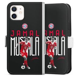 DeinDesign iPhone 12 Handy Klapph&uuml;lle Handyh&uuml;lle aus Kunst Leder wei&szlig; Flip Case Fc Bayern M&uuml;nchen Jamal Musiala Official Licensed Product Sideflip mit Lasche