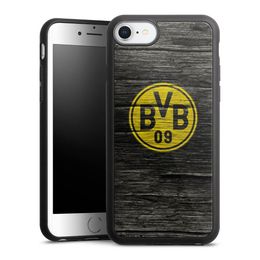 DeinDesign iPhone SE (2020) Handy Gallery Case Handyh&uuml;lle 9H Geh&auml;rtetes Glas R&uuml;ckseite H&uuml;lle Bvb Wooden Look Borussia Dortmund Gallery Case