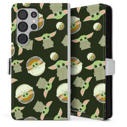 DeinDesign Galaxy S25 Ultra Handy Klapph&uuml;lle Handyh&uuml;lle aus Kunst Leder wei&szlig; Flip Case Official Licensed Product Star Wars Muster Baby Yoda Sideflip mit Lasche