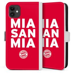 DeinDesign iPhone 11 Handy Klapph&uuml;lle Handyh&uuml;lle aus Kunst Leder wei&szlig; Flip Case Fcb Mia San Mia Fc Bayern M&uuml;nchen Sideflip mit Lasche