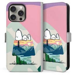 DeinDesign iPhone 16 Pro Handy Klapph&uuml;lle Handyh&uuml;lle aus Kunst Leder wei&szlig; Flip Case Official Licensed Product Peanuts Snoopy Sideflip mit Lasche