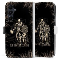 DeinDesign Galaxy A55 5G Handy Klapph&uuml;lle Handyh&uuml;lle aus Kunst Leder wei&szlig; Flip Case Tv Show Designs Wikinger Vikings Sideflip mit Lasche