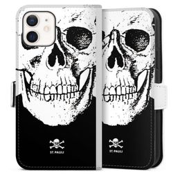 DeinDesign iPhone 12 Handy Klapph&uuml;lle Handyh&uuml;lle aus Kunst Leder wei&szlig; Flip Case Totenkopf Fc St. Pauli Official Licensed Product Sideflip mit Lasche