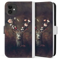 DeinDesign iPhone 11 Handy Klapph&uuml;lle Handyh&uuml;lle aus Kunst Leder wei&szlig; Flip Case Reindeer Flowers Rehe Sideflip mit Lasche