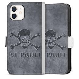 DeinDesign iPhone 12 Handy Klapph&uuml;lle Handyh&uuml;lle aus Kunst Leder wei&szlig; Flip Case Logo Fc St. Pauli Concrete Sideflip mit Lasche