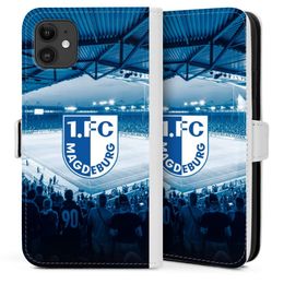 DeinDesign iPhone 11 Handy Klapph&uuml;lle Handyh&uuml;lle aus Kunst Leder wei&szlig; Flip Case Stadium 1. Fcm 1. Fc Magdeburg Sideflip mit Lasche
