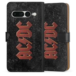 DeinDesign Google Pixel 7 Pro Handy Klapph&uuml;lle Handyh&uuml;lle aus Kunst Leder schwarz Flip Case Acdc Merchandise Logo Sideflip mit langer Lasche