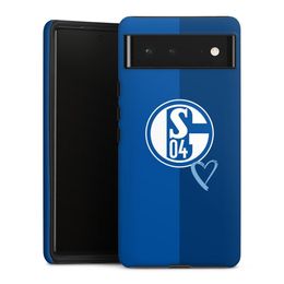 DeinDesign Google Pixel 6 Handy Panzer Handyh&uuml;lle robuste Outdoor H&uuml;lle Schutzh&uuml;lle matt Heart Schalke 04 Fc Schalke 04 Tough Case
