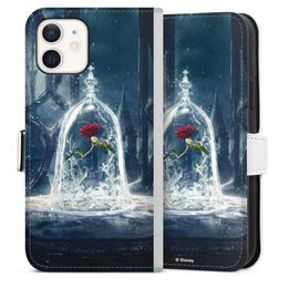 DeinDesign iPhone 12 Handy Klapph&uuml;lle Handyh&uuml;lle aus Kunst Leder wei&szlig; Flip Case Rose The Beauty And The Beast Disney Princess Sideflip mit Lasche