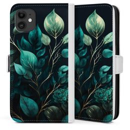 DeinDesign iPhone 11 Handy Klapph&uuml;lle Handyh&uuml;lle aus Kunst Leder wei&szlig; Flip Case Eukalyptus Leaves Black Sideflip mit Lasche