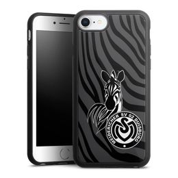 DeinDesign iPhone SE (2020) Handy Gallery Case Handyh&uuml;lle 9H Geh&auml;rtetes Glas R&uuml;ckseite H&uuml;lle Msv Duisburg Zebra Muster Gallery Case