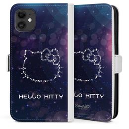 DeinDesign iPhone 11 Handy Klapph&uuml;lle Handyh&uuml;lle aus Kunst Leder wei&szlig; Flip Case Merchandise Hello Kitty Weltall Sideflip mit Lasche